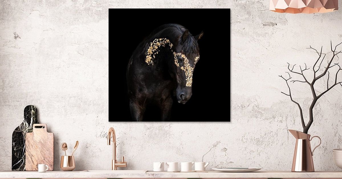 goud fries paard van Kim van Beveren op canvas, behang en meer